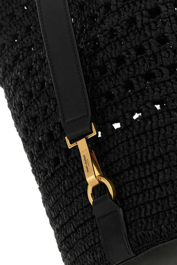 Saint Laurent Logo Plaque Woven Bucket Bag