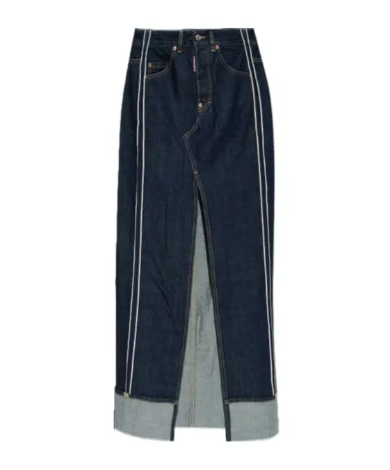 Dsquared2 Dark Wash Denim Maxi Skirt With Front Slit - Black