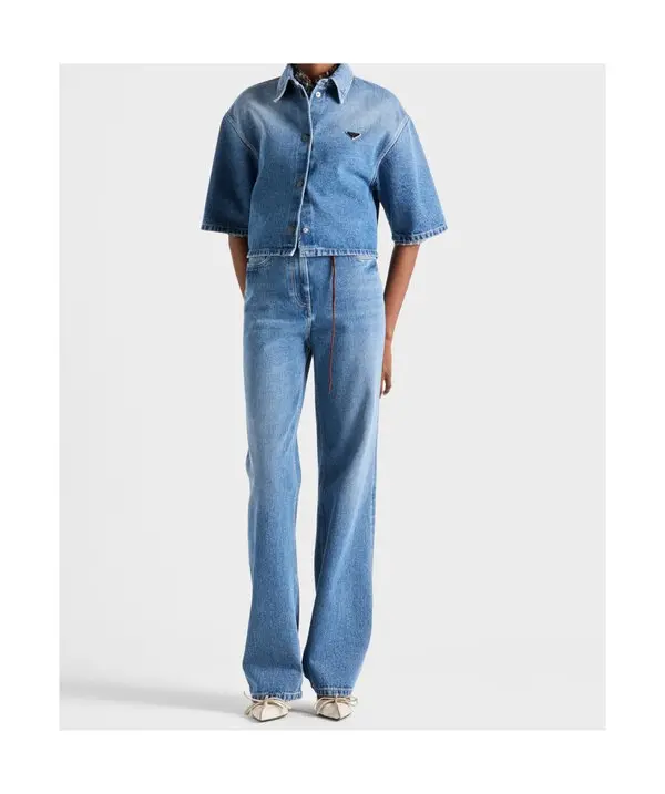 Prada Short Sleeve Denim Shirt - Light Blue
