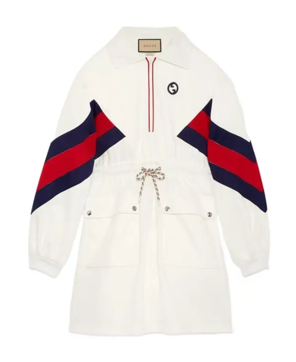 Gucci Technical Jersey Polo Dress With Double G Embroidery - White
