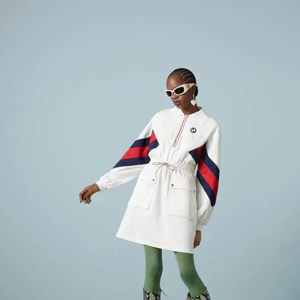 Gucci Technical Jersey Polo Dress With Double G Embroidery