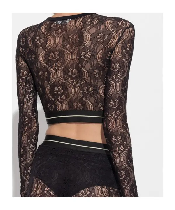 Palm Angels Lace Panel Long Sleeve Cropped Top