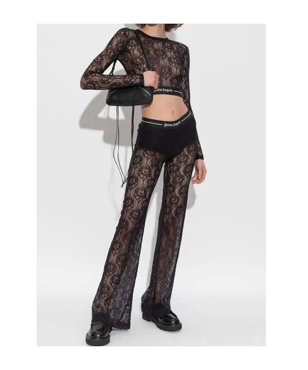 Palm Angels Lace Panel Long Sleeve Cropped Top