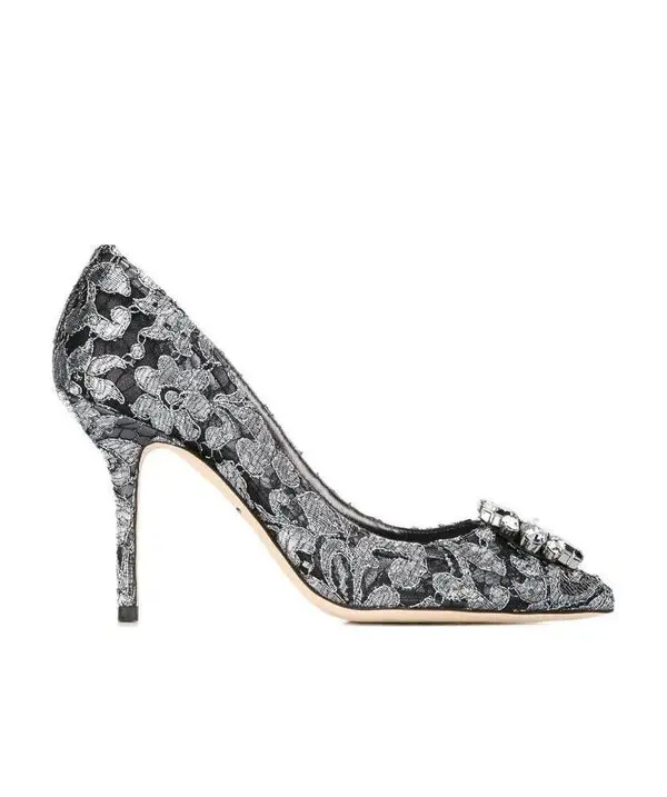 Dolce & Gabbana Bellucci Lace Pumps With Crystal Embellishment - Gray