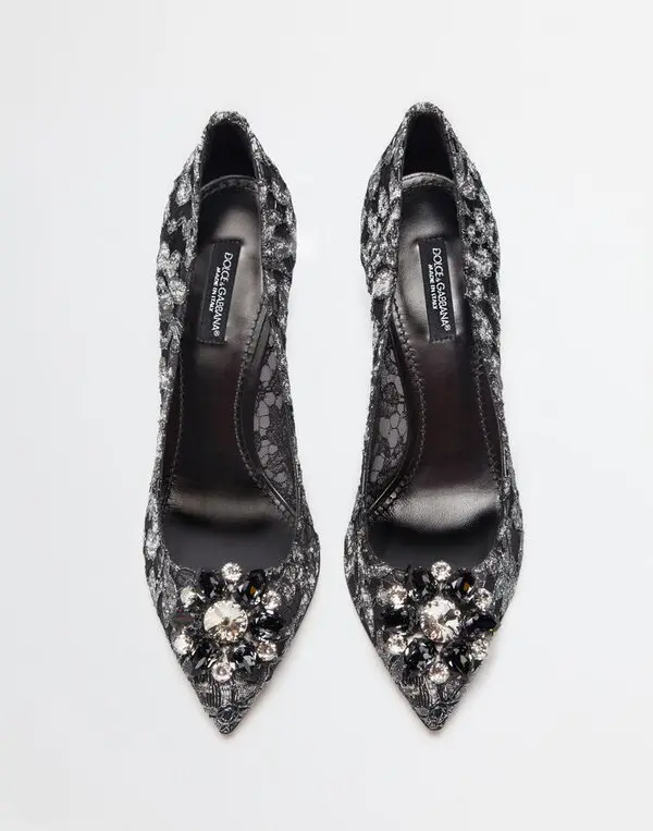 Dolce & Gabbana Bellucci Lace Pumps With Crystal Embellishment - Gray