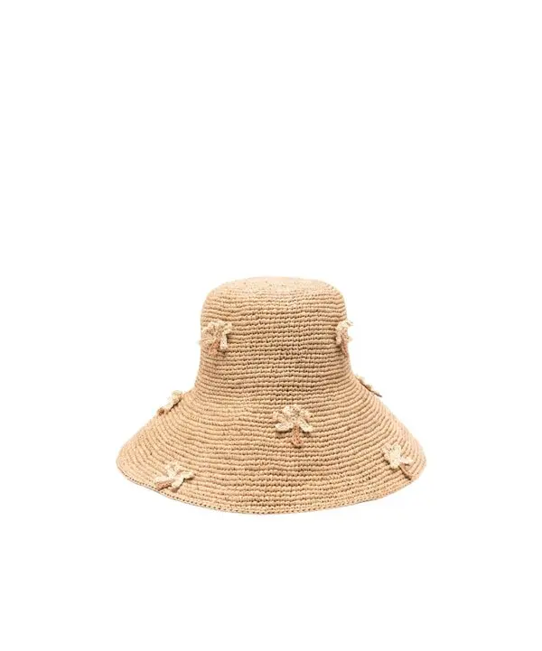 Alanui Hand-crocheted Palm Applique Wide Brim Hat - Nude