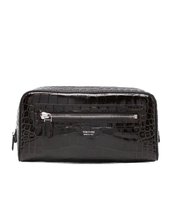 TOM FORD Embossed Zipped Wash Bag - Brown