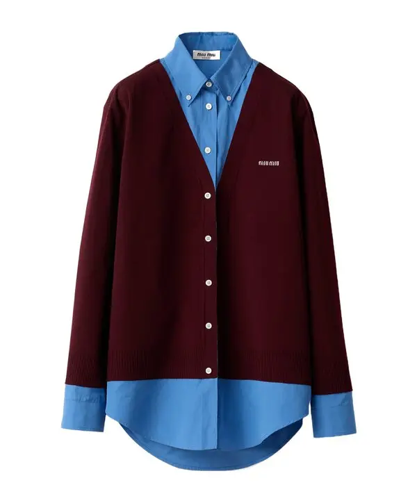 Miu Miu Layered Long-sleeved Shirt With Embroidered Logo
