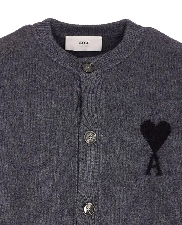 AMI Paris Crewneck Buttoned Cardigan With Embroidered De Coeur Logo