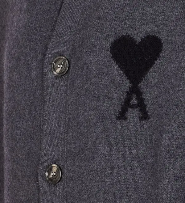 AMI Paris Crewneck Buttoned Cardigan With Embroidered De Coeur Logo