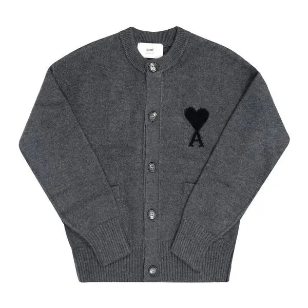 AMI Paris Crewneck Buttoned Cardigan With Embroidered De Coeur Logo