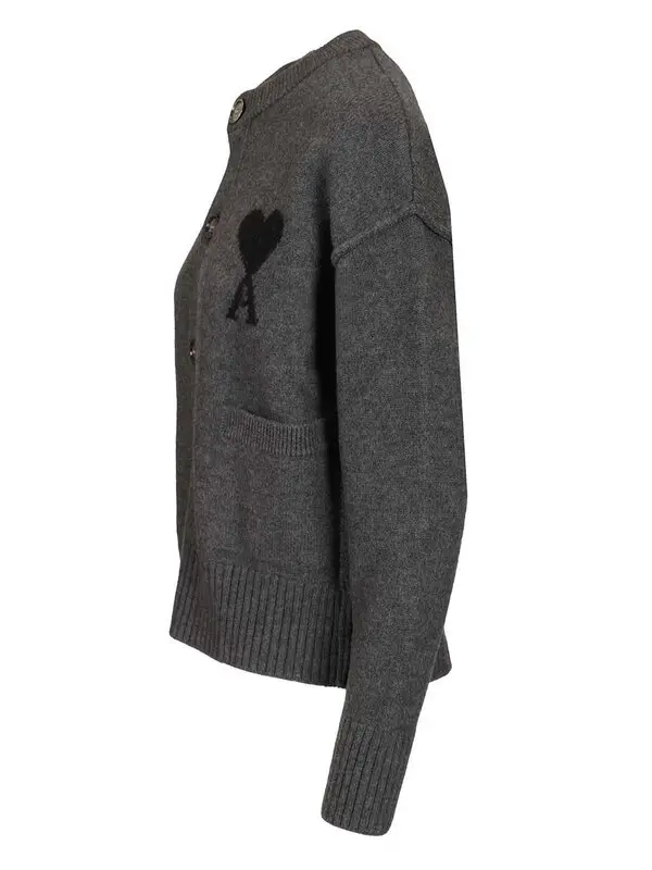 AMI Paris Crewneck Buttoned Cardigan With Embroidered De Coeur Logo
