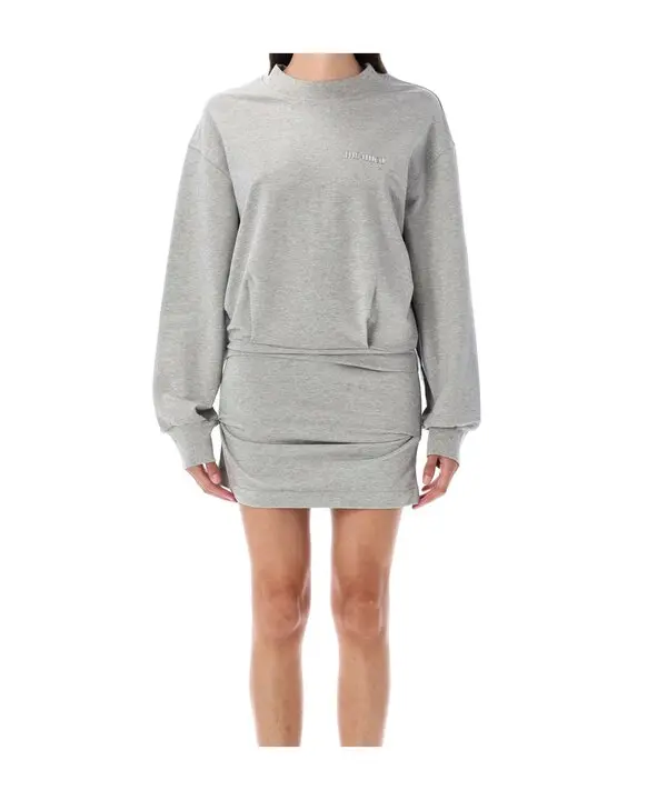 Attico Crewneck Long Sleeve Mini Dress - Gray