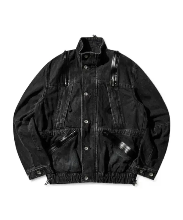 Sacai Distressed Wash Denim Jacket - Black