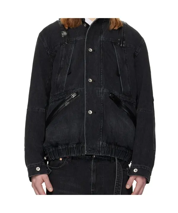 Sacai Distressed Wash Denim Jacket - Black