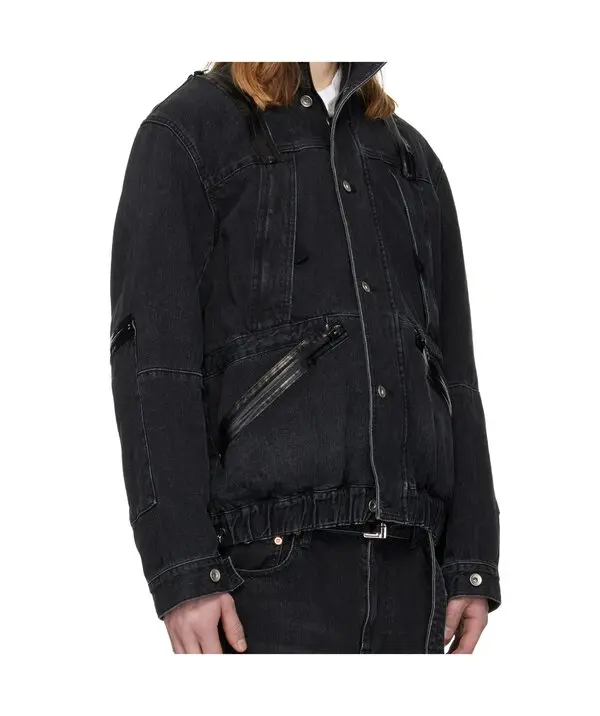 Sacai Distressed Wash Denim Jacket - Black