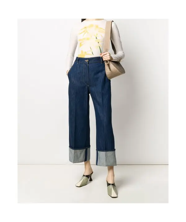 PATOU High Waist Straight-leg Cuffed Jeans