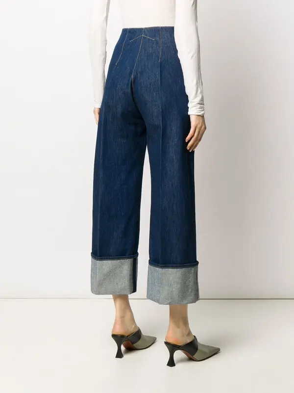 PATOU High Waist Straight-leg Cuffed Jeans