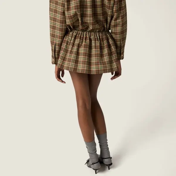 Miu Miu Checked Mini Skirt - Brown