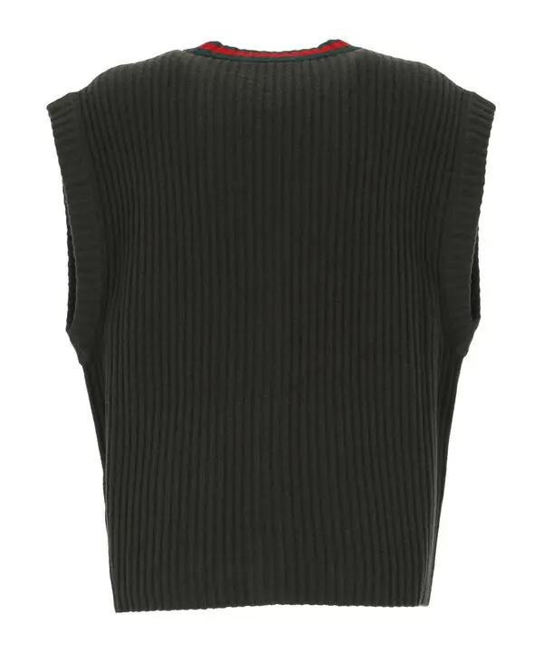 Gucci Web Detailed Ribbed Cardigan Vest