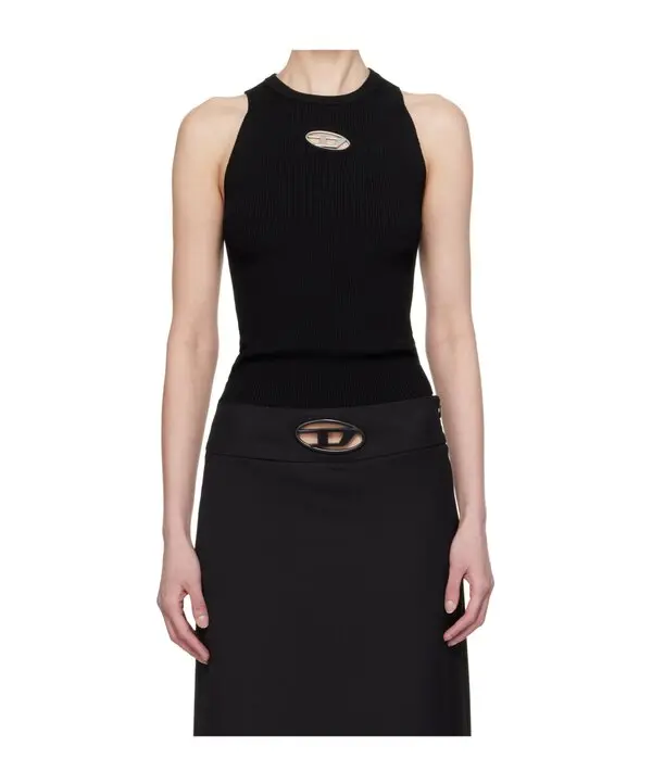 DIESEL® M-caddix Ribbed-knit Top With Logo Plaque
