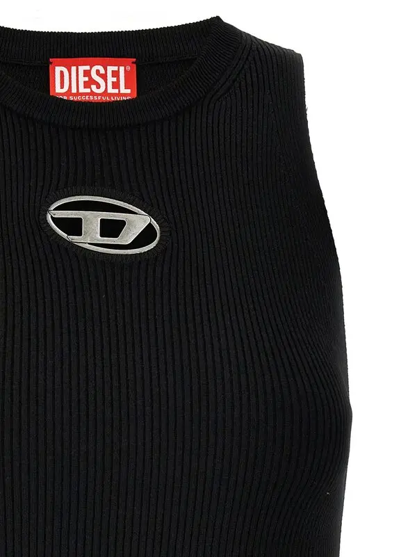 DIESEL® M-caddix Ribbed-knit Top With Logo Plaque