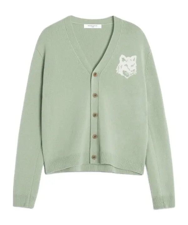 Maison Kitsuné Long Sleeve Buttoned Jumper - Sage Green/light Brown