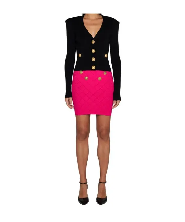 Balmain Embellished Ribbed Cardigan - Black