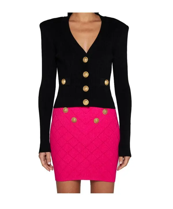Balmain Embellished Ribbed Cardigan - Black