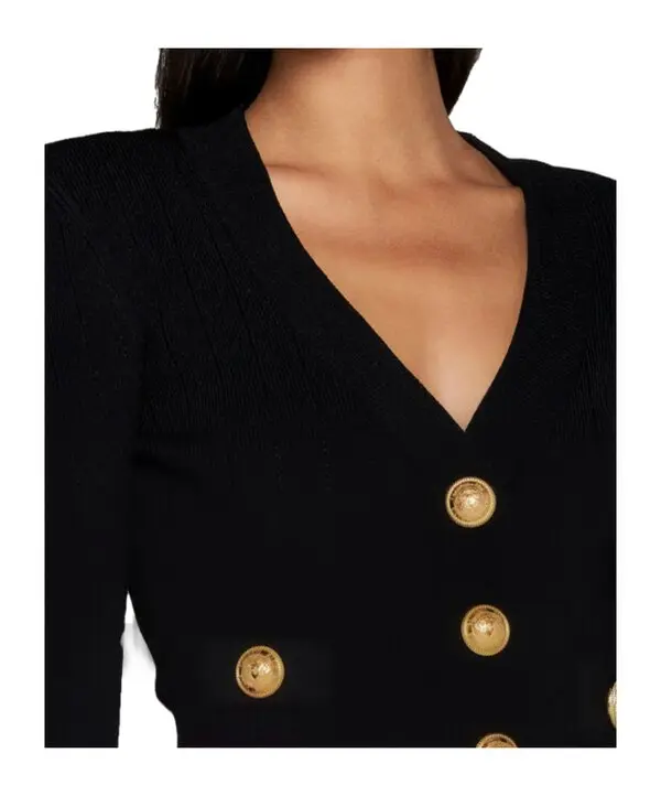 Balmain Embellished Ribbed Cardigan - Black
