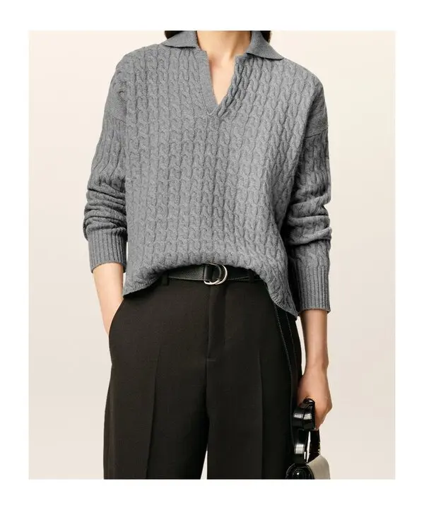 Ami Cable Knit Wool And Cashmere Polo
