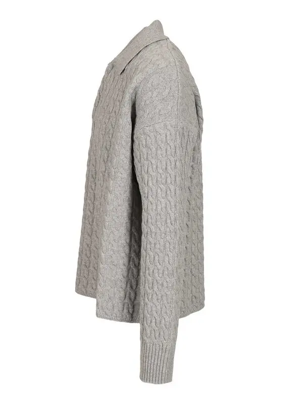 AMI Paris Cable Knit Wool And Cashmere Polo