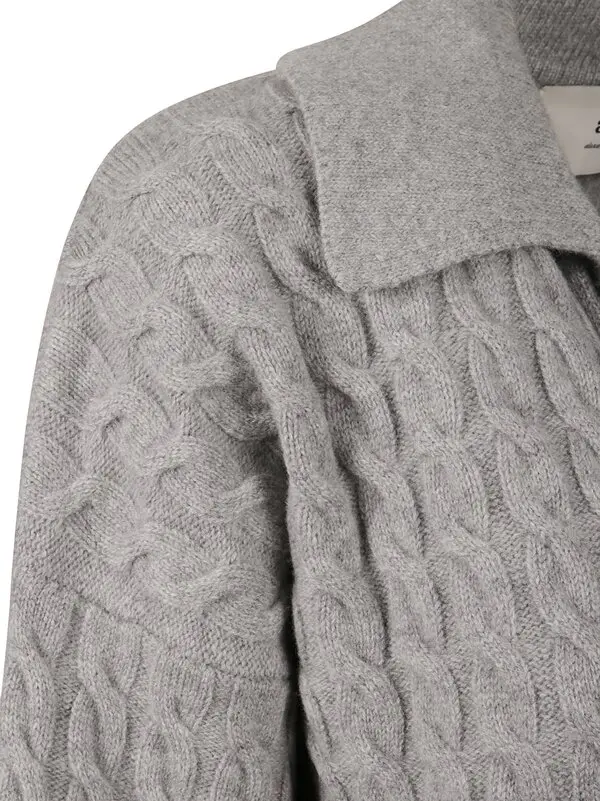 AMI Paris Cable Knit Wool And Cashmere Polo