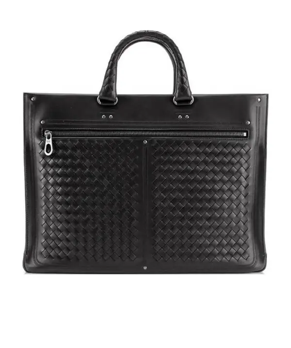 Bottega Veneta Woven Leather Briefcase - Black