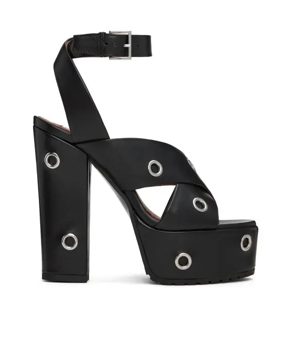 Alaïa Platform Block Heel Sandals With Eyelets - Black