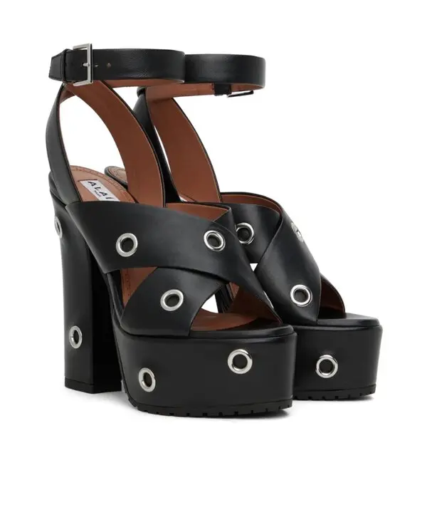 Alaïa Platform Block Heel Sandals With Eyelets - Black