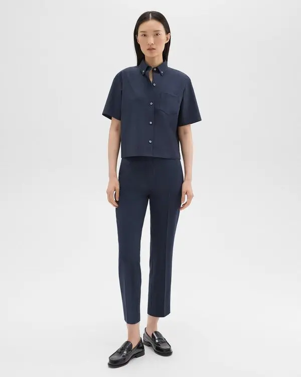 Theory High-waisted Slim Cropped Wool Trousers - Black