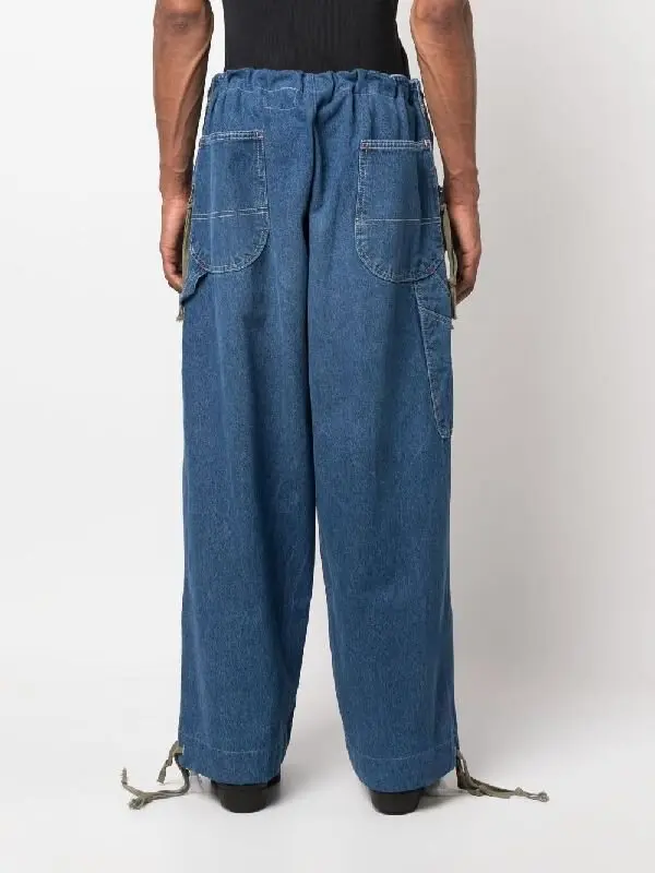 GREG LAUREN Drawstring Denim Trousers With Slit Legs