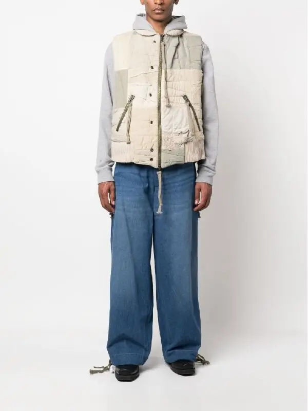 GREG LAUREN Drawstring Denim Trousers With Slit Legs