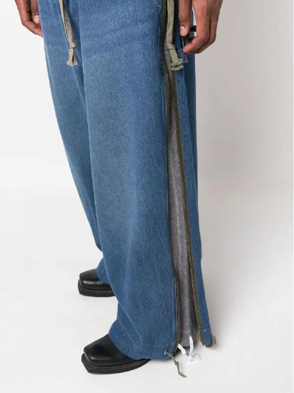 GREG LAUREN Drawstring Denim Trousers With Slit Legs