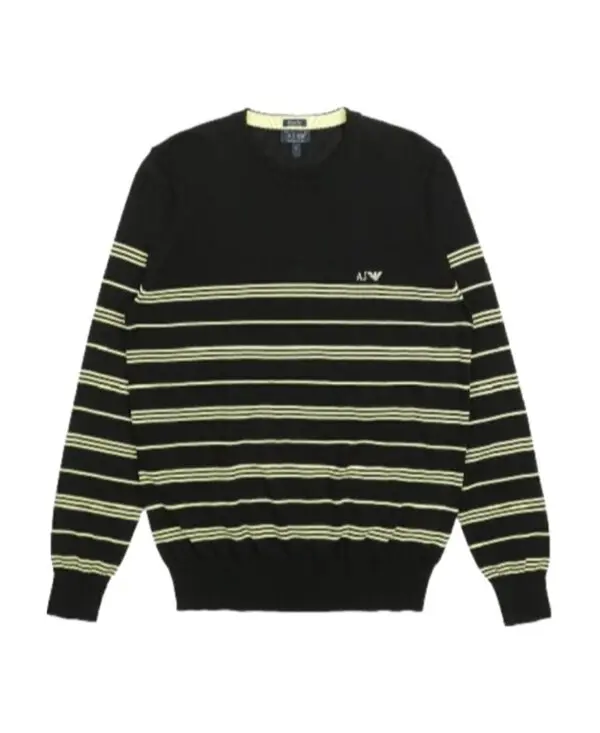 Emporio Armani Striped Crew Neck Pullover - Black