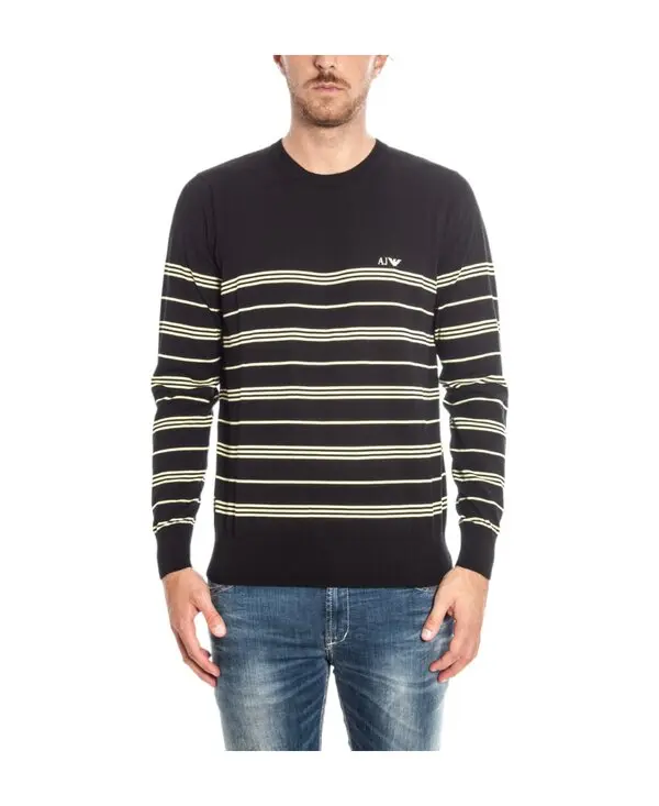 Emporio Armani Striped Crew Neck Pullover - Black