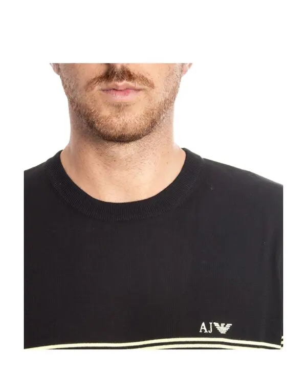 Emporio Armani Striped Crew Neck Pullover - Black