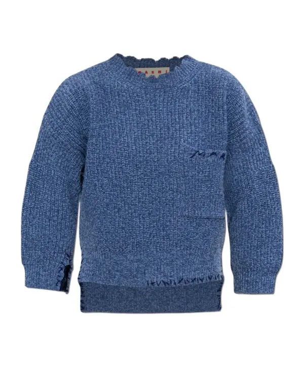 Marni Logo Embroidered Knitted Jumper - Blue