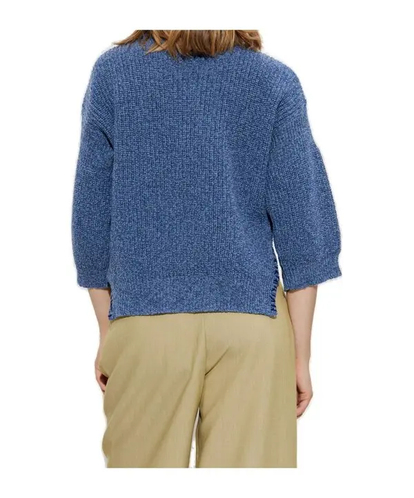 Marni Logo Embroidered Knitted Jumper - Blue