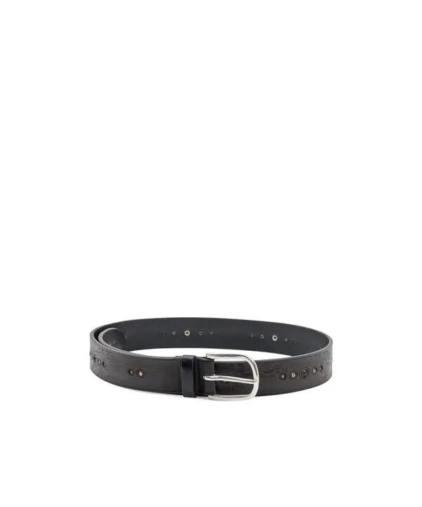 ORTIGNI Stud-embellished Floral Pattern Belt - Black