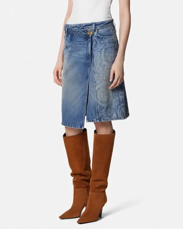 Versace Barocco Pattern Denim Mini Skirt