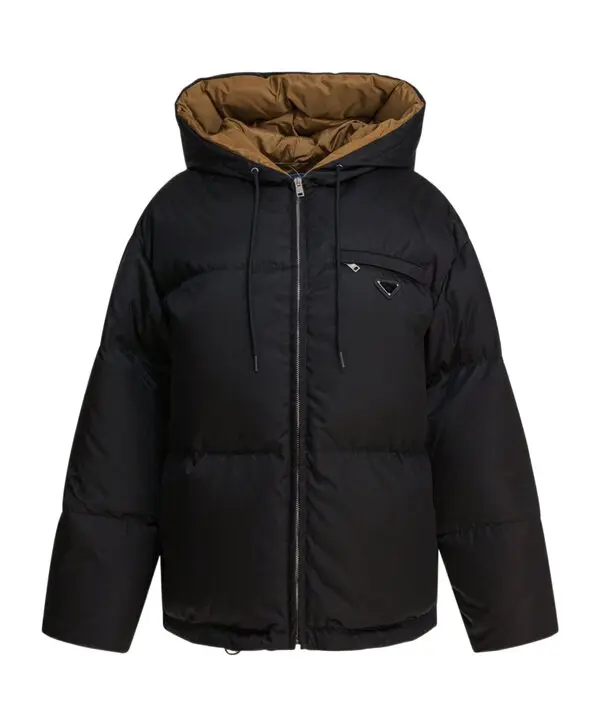 Prada Zip-up Hooded Puffer Jacket - Black