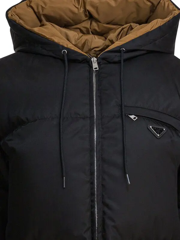 Prada Zip-up Hooded Puffer Jacket - Black