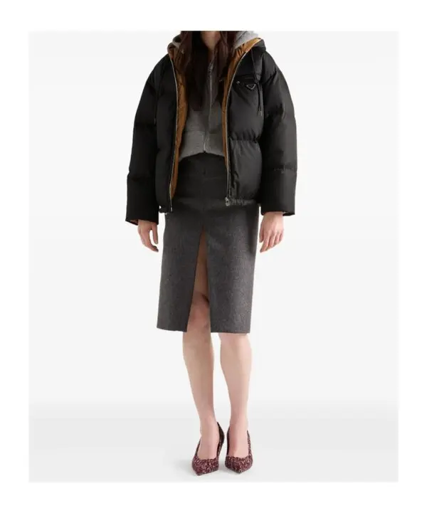Prada Zip-up Hooded Puffer Jacket - Black